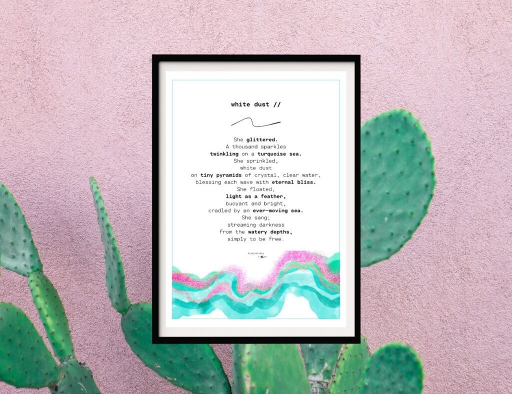 White Dust - She Glittered [A5 Printable Poem] | Jadine Lydia